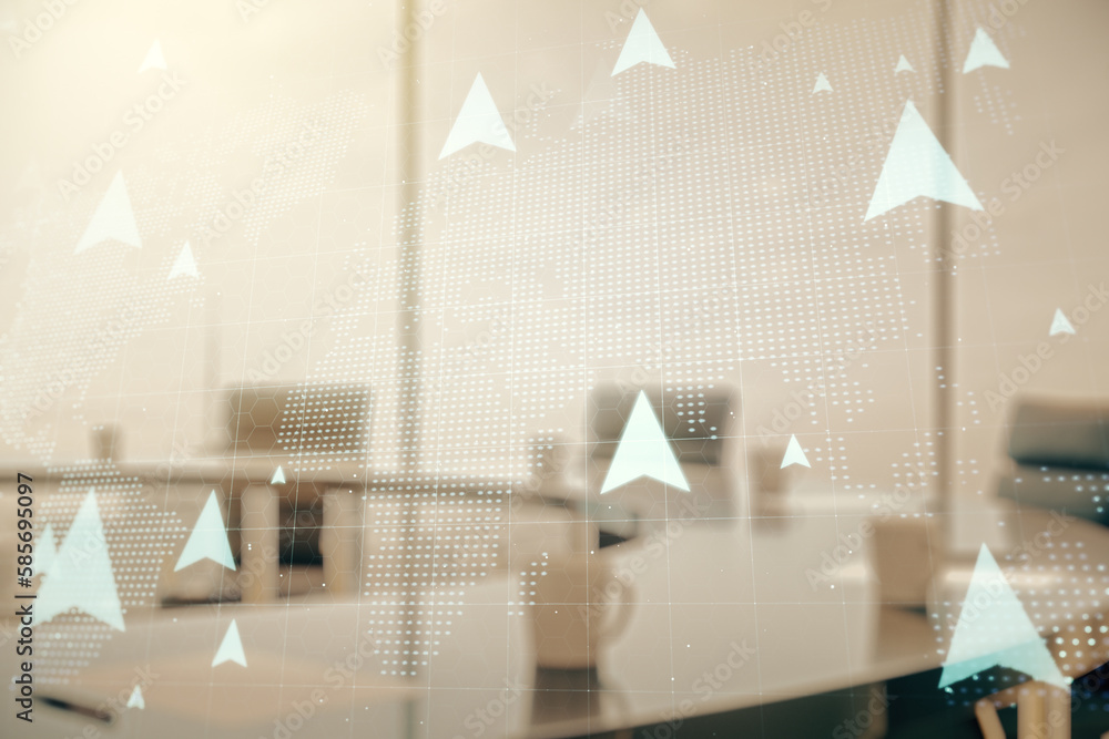 Abstract virtual geolocations map sketch on a modern boardroom ...