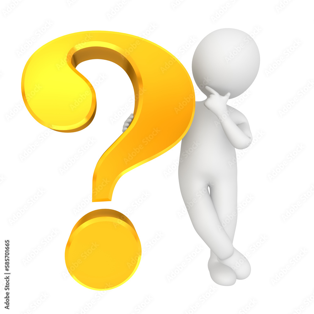 Golden question mark with stickman 3d PNG transparent background Stock ...
