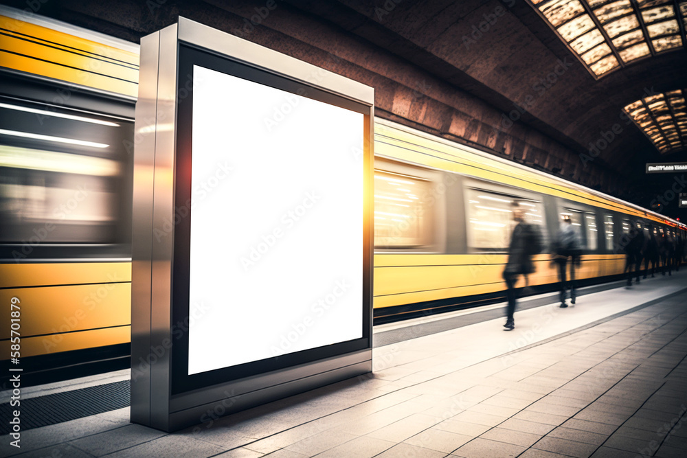 Vertical white empty LED billboard mockup in a subway station. AI ...