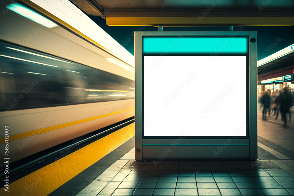 Vertical white empty LED billboard mockup in a subway station. AI ...
