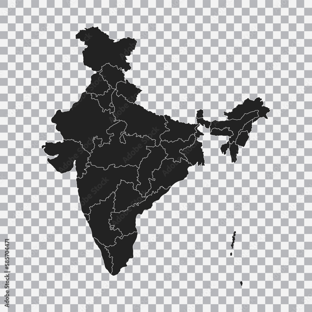 Political map of the India isolated on transparent background. Vector ...
