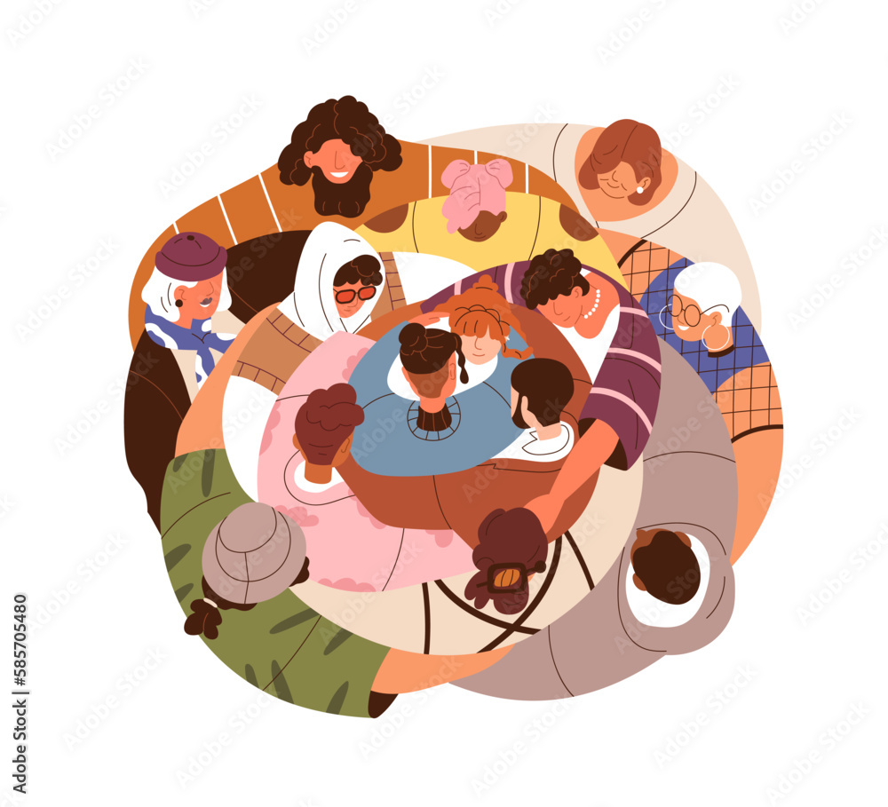 People community hugging together, supporting each other. Connected united crowd, group gathered ...