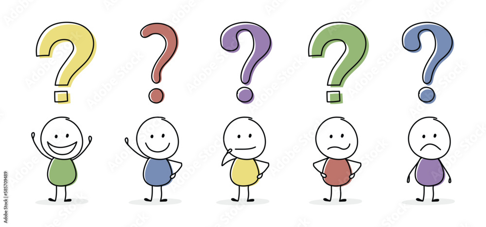 Collection of funny stickman with question mark symbol. Icon set ...