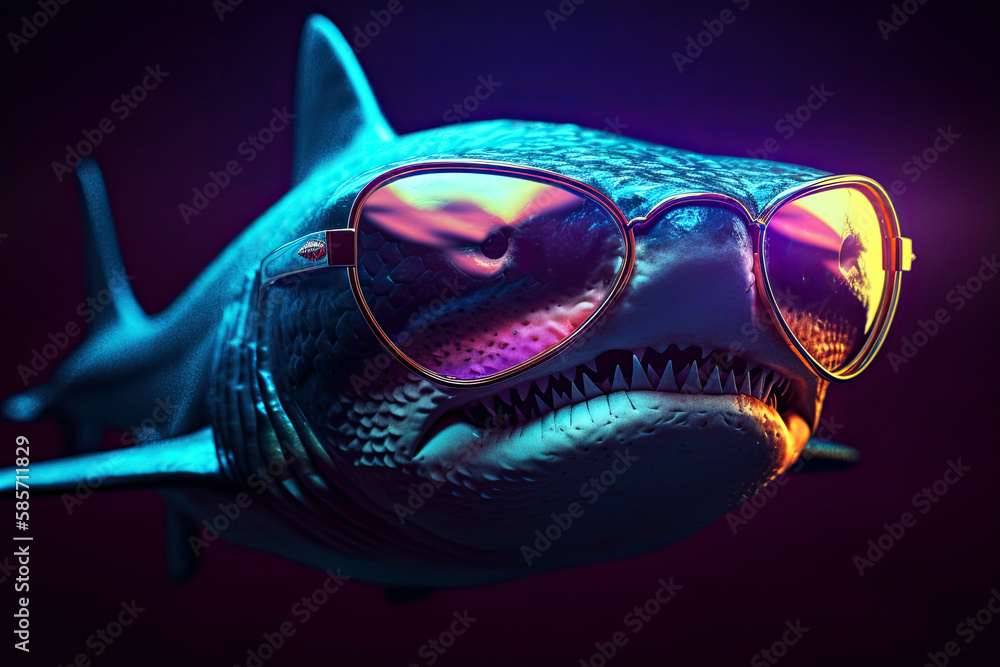 Generative AI illustration. Realistic Shark character wearing waveproof ...