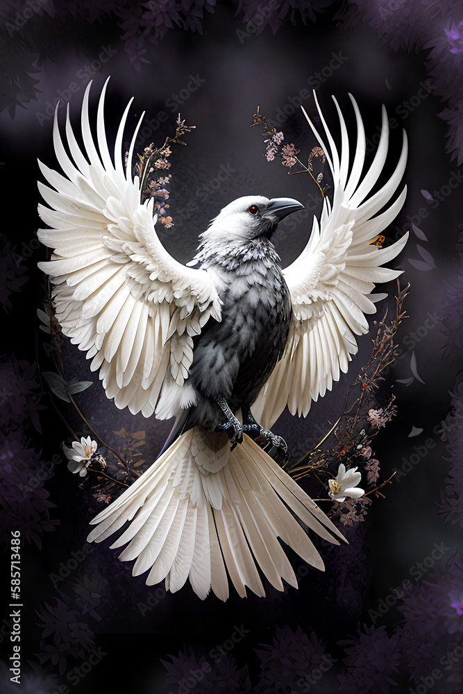 White raven with gothic floral background Stock Illustration | Adobe Stock