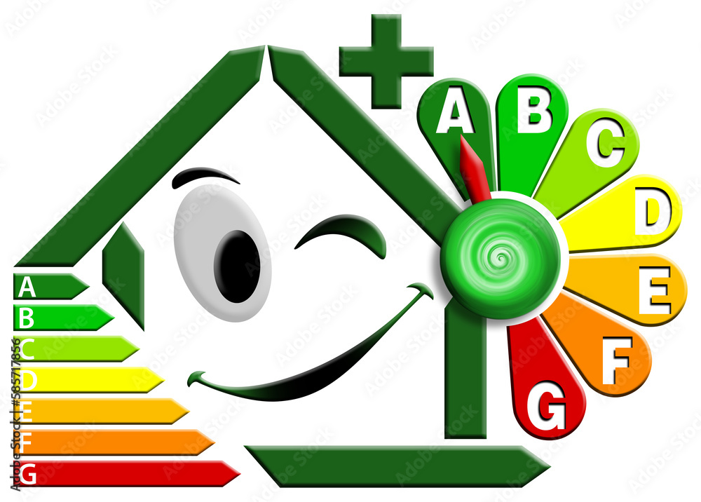 House energy efficiency rating. Symbol of a house with smiley face and ...