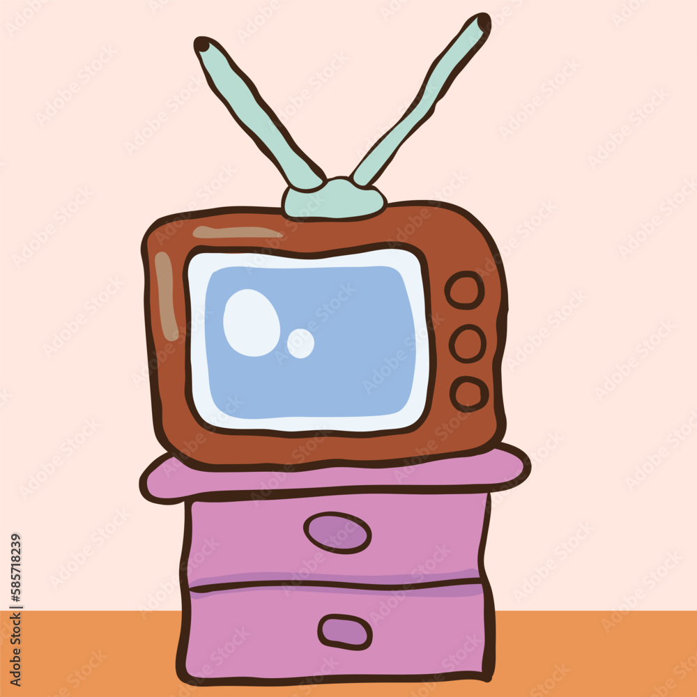 old tv with antenna on table in cartoon style.turned off retro tv on ...