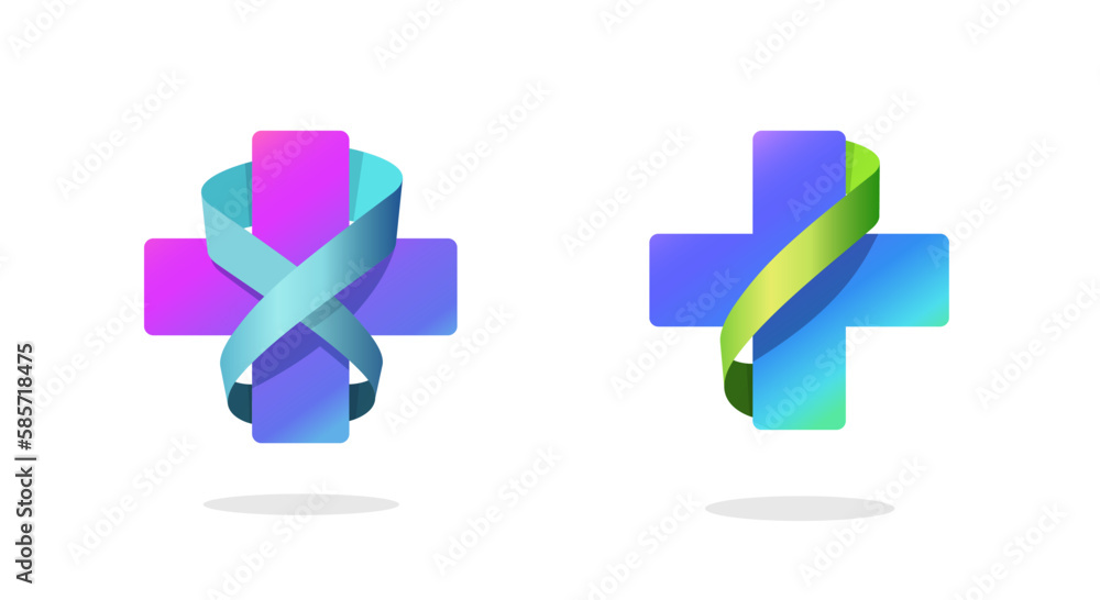 Cross pharmacy logo vector icon 3d, health care medicine drugstore ...