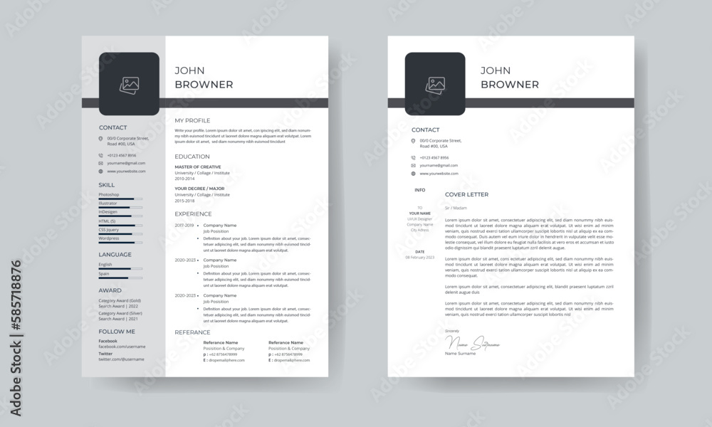 professional jobs Resume and Cover Letter, Creative CV or Minimalist ...