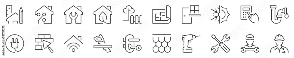 Home renovation, improvement and repair thin line icon set. Symbol ...