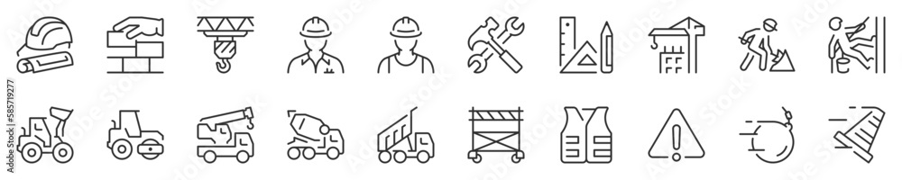 Construction and architecture thin line icon set. Symbol collection in ...