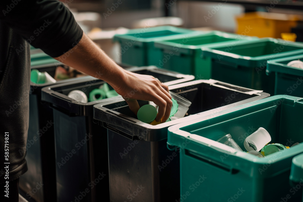 hands of a man sorting recyclables, created by a neural network ...