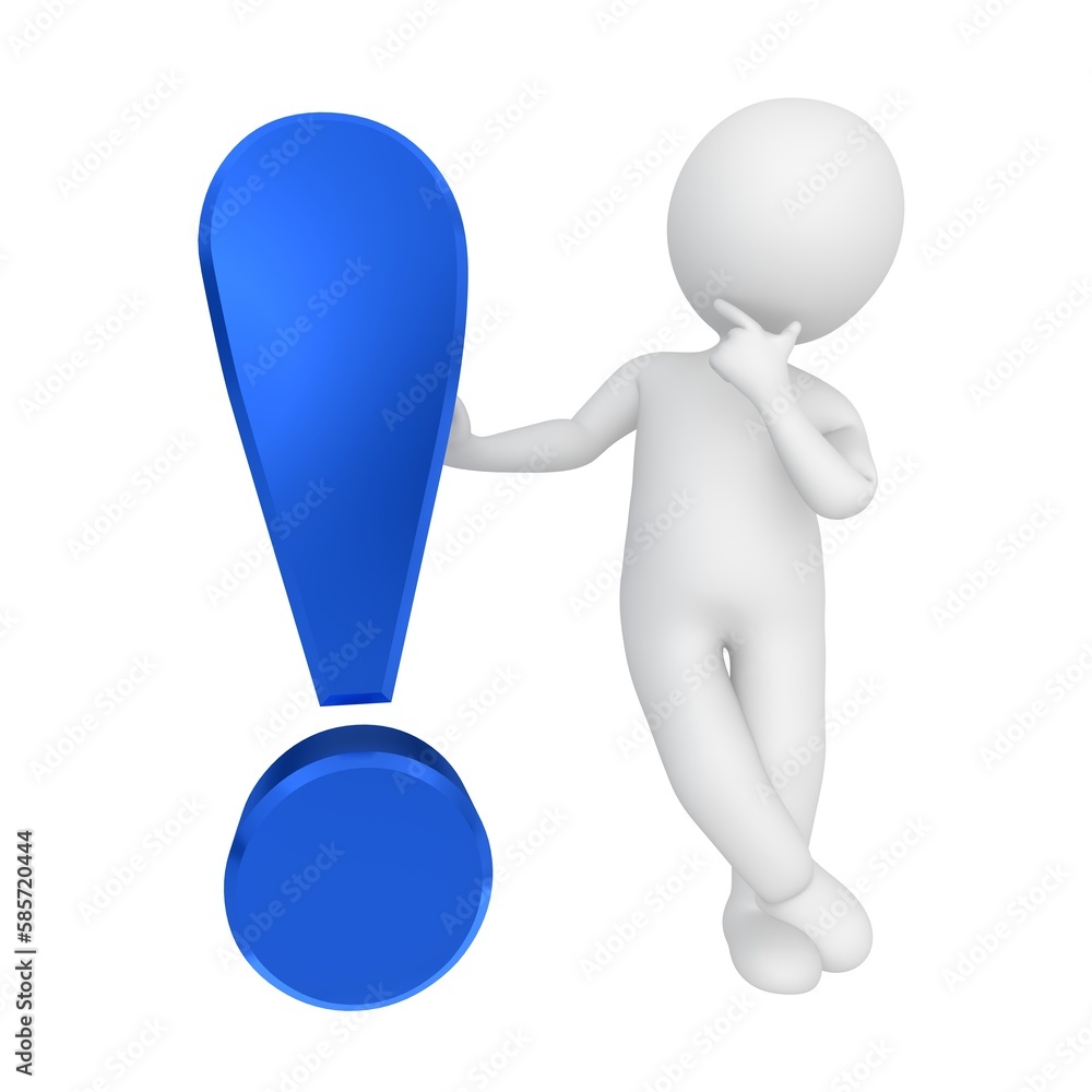 Blue exclamation mark with stickman 3d PNG with transparent background ...