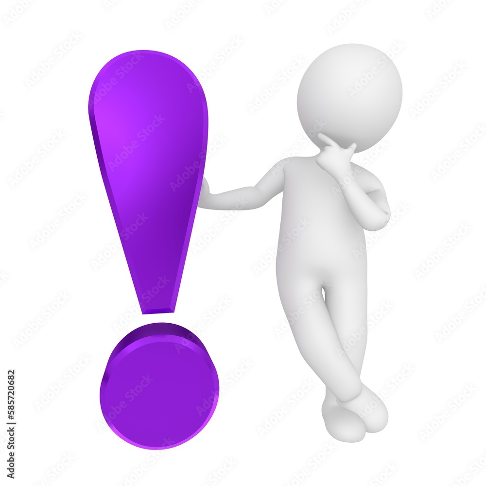 Exclamation mark exclamation point purple sign 3d rendering graphic ...