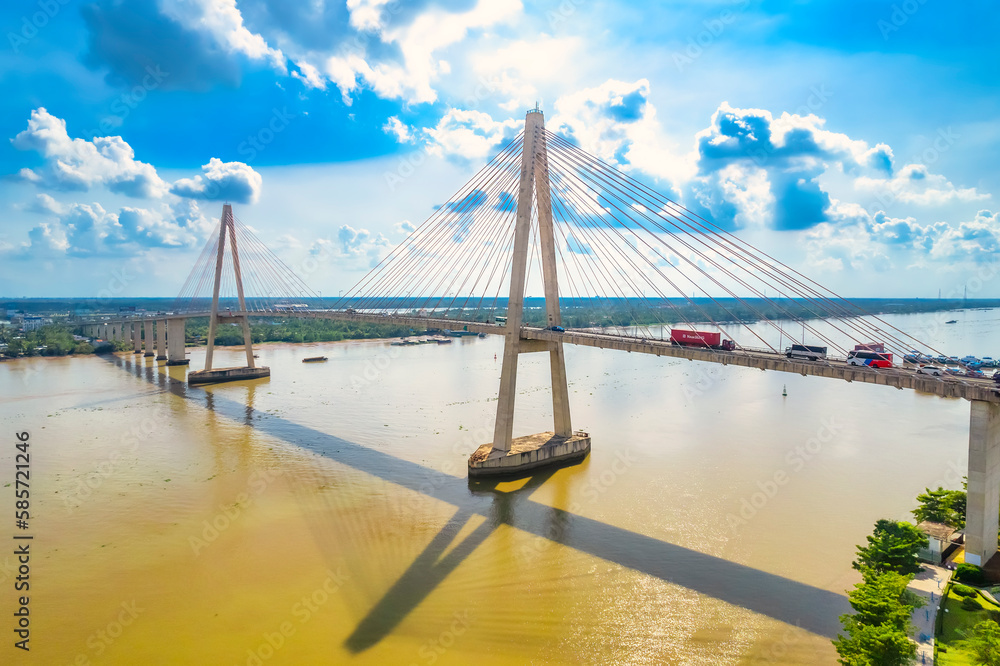 Rach Mieu bridge, Tien Giang, Vietnam, aerial view. Rach Mieu bridge ...
