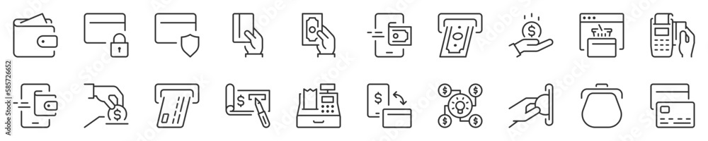 Money and payment methods thin line icon set 1 of 3. Symbol collection ...