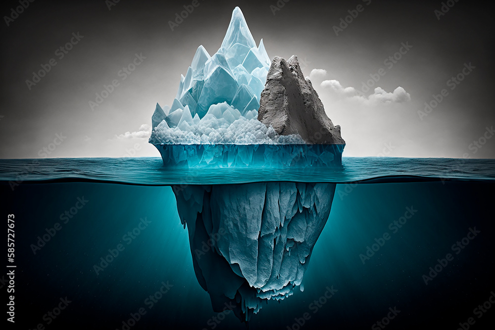 Iceberg floating in ocean. Huge white block of ice drifts along blue ...