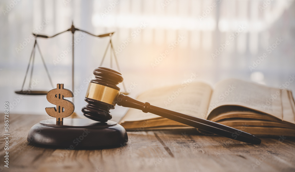 Law and justice concept. Judge hammer with the dollar placed - concept ...