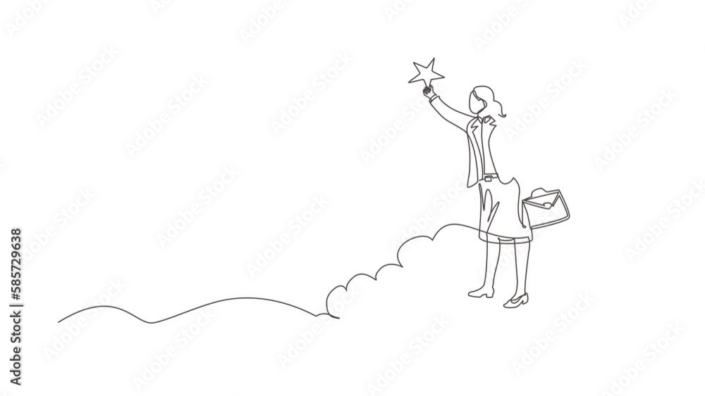 Animated self drawing of continuous one line draw success businesswoman ...