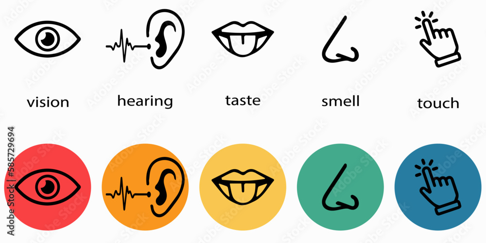 Five senses. Vector illustration containing eye, ear, lips, nose and ...