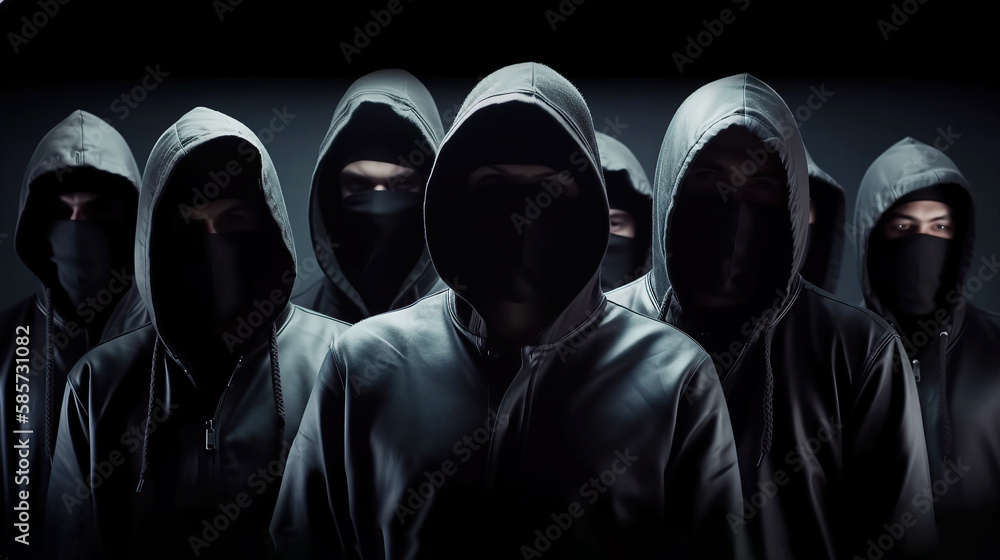 Generative AI illustration of a group of anonymous hackers in a black ...