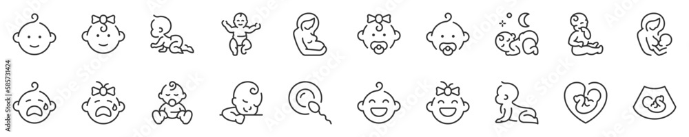 Babies, motherhood and lactation thin line icon set 1 of 2. Symbol ...