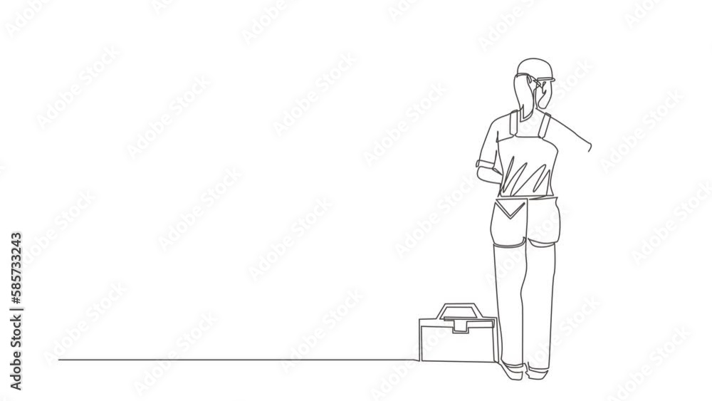 Self drawing animation of single one line draw professional worker ...