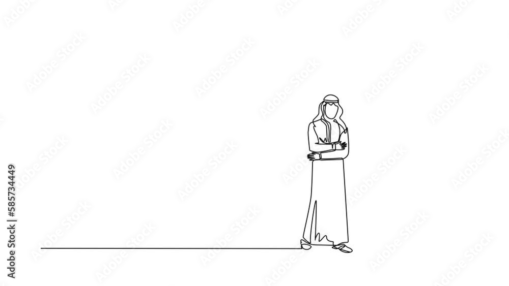 Animated self drawing of continuous line draw Arabian businessman ...