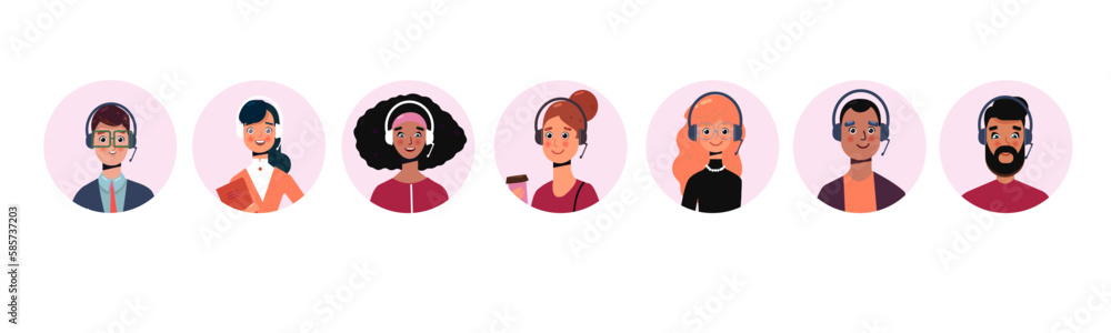 Call center agents avatars collection set. Call center, customer ...
