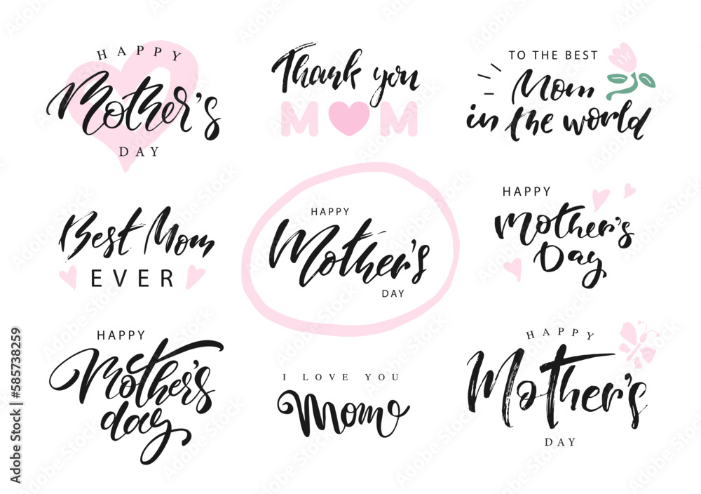 Set of Mother's day lettering for Gift card.Handwritten text for the ...