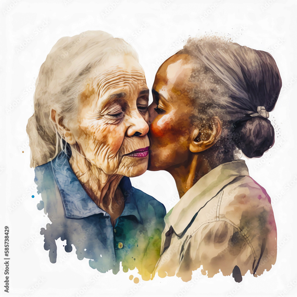Generative AI image. Illustration of two older lgbt multiracial ladies ...