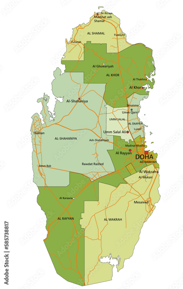Highly detailed editable political map with separated layers. Qatar ...