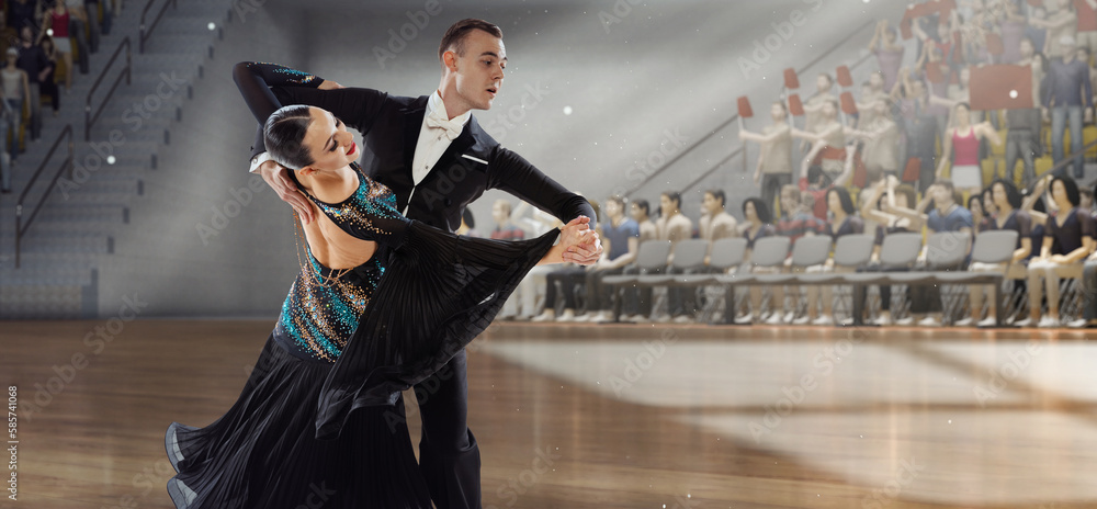 Graceful dancer. Young artistic man and woman in beautiful stage ...