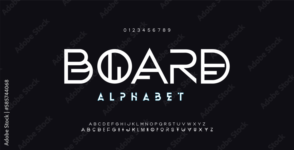 BOARD Futurism style alphabet. Thin segment line font, minimalist type ...