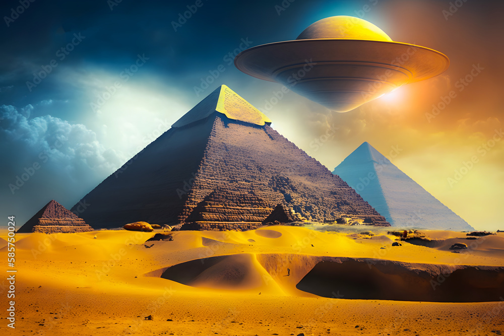 Flying saucers of aliens of alien civilizations in the sky above the ...