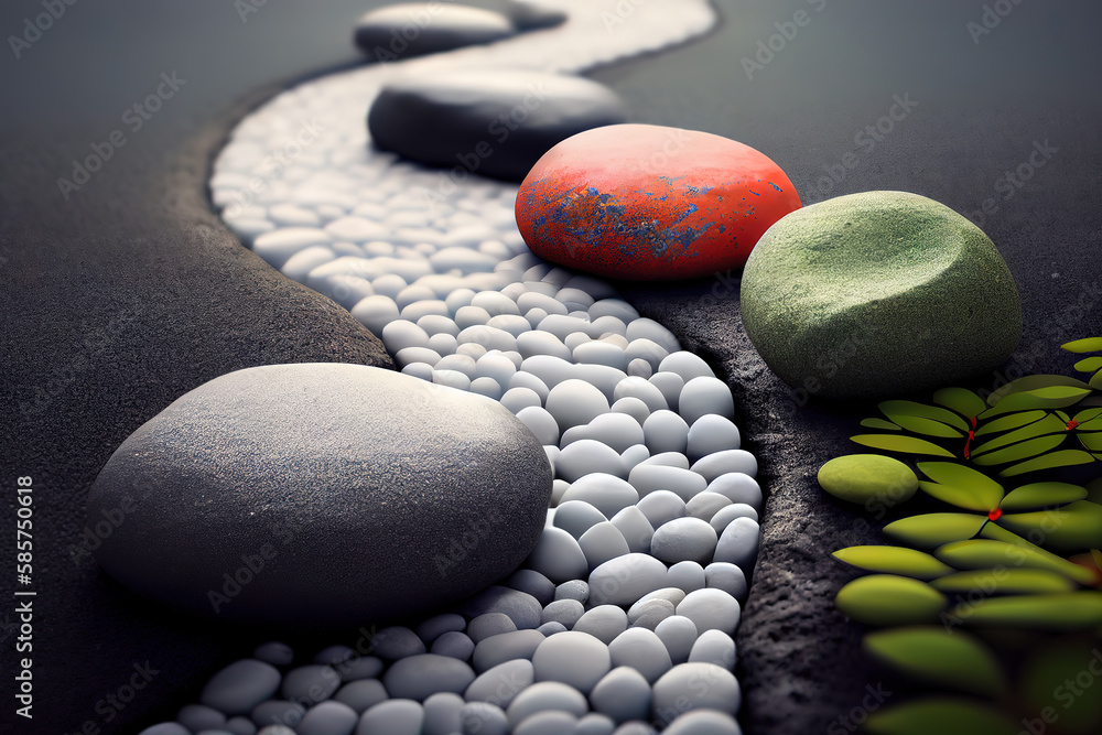 Zen path of stones in widescreen, splash color. Generative Ai Stock ...