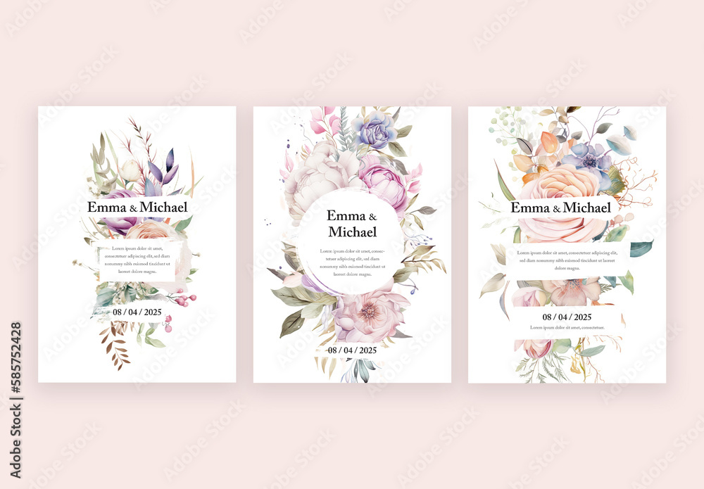 Wedding Invitation Layouts With Watercolor Floral Elements Made With ...