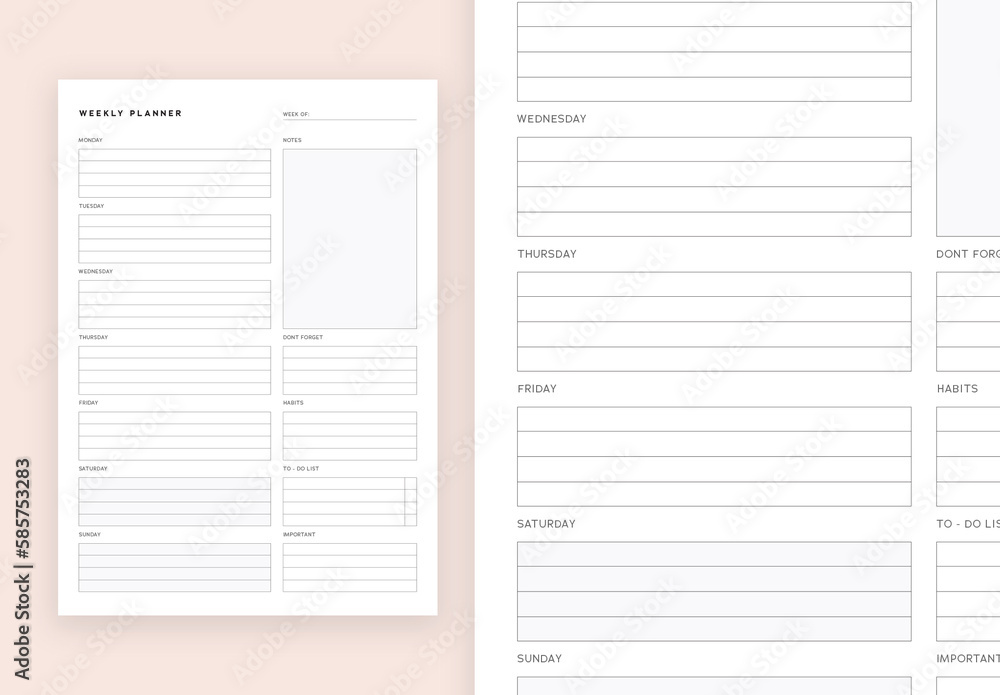 Minimalist Weekly Planner Layout Stock Template | Adobe Stock