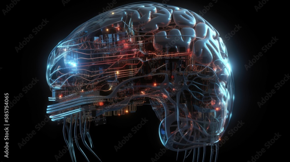 Modern High Tech Human Brain background: Augmented and Artificial ...