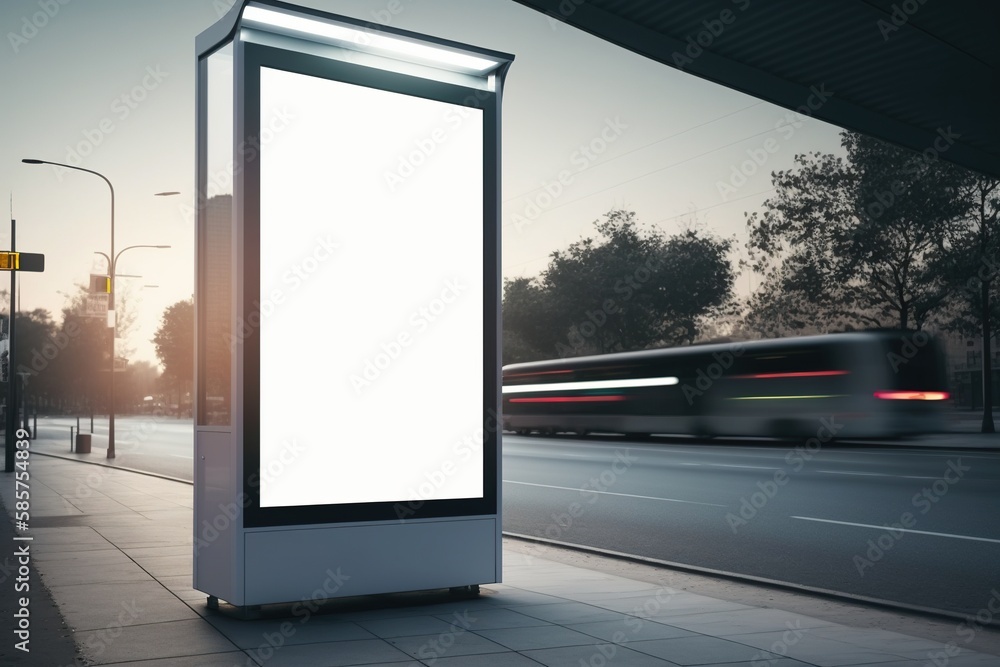 Vertical LED Billboard in Public Place. Bus stop billboard. Blank ...