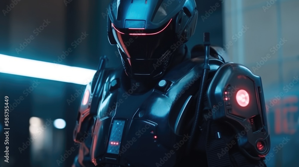 Futuristic Police Robot: High-Tech Humanoid with Flashing Beacons ...