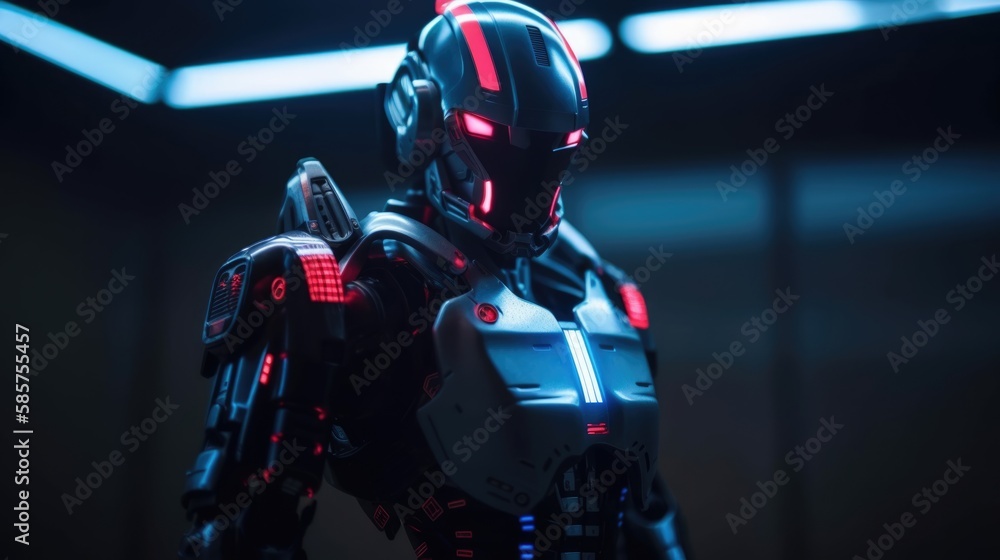 Futuristic Police Robot: High-Tech Humanoid with Flashing Beacons ...