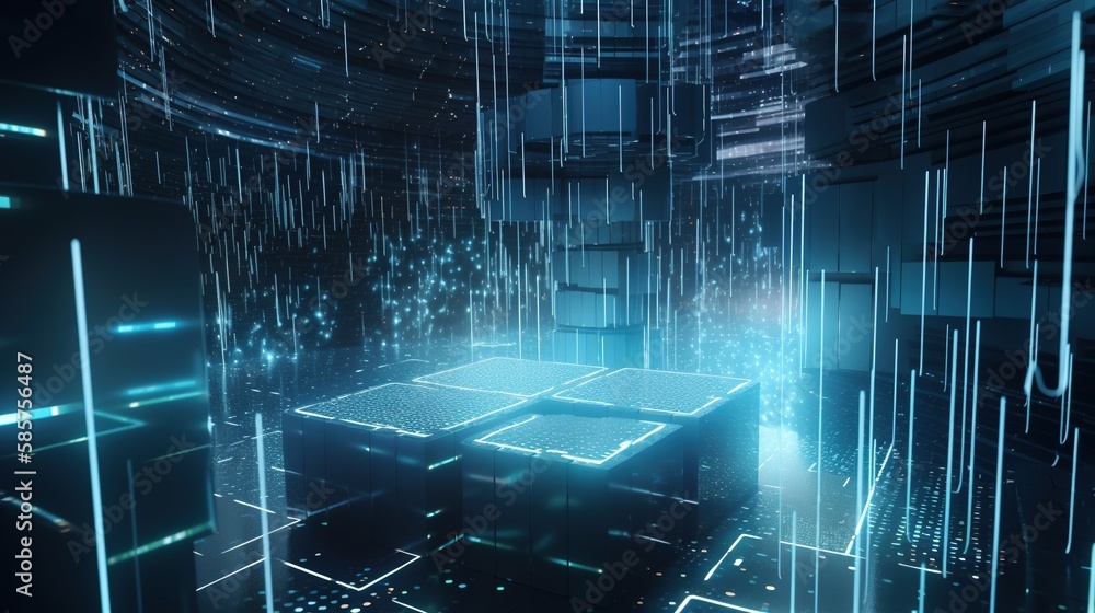 3D rendering of abstract technology concept. Futuristic cyberspace ...