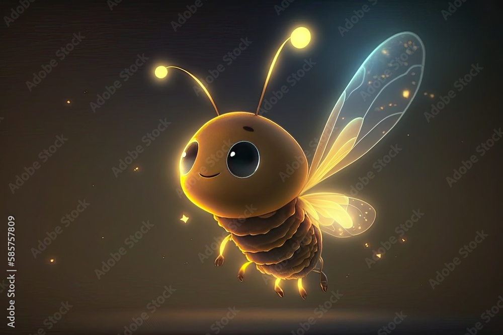 Cute Cartoon Firefly in the Woods (Generative AI) Stock Illustration ...