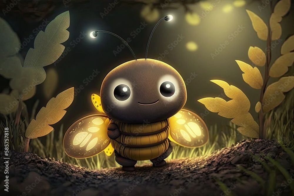 Cute Cartoon Firefly in the Woods (Generative AI) Stock Illustration ...