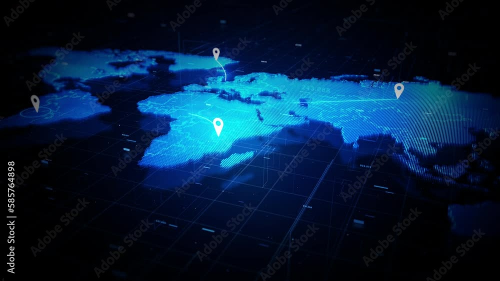 World map with location icon, Global communication and location network ...