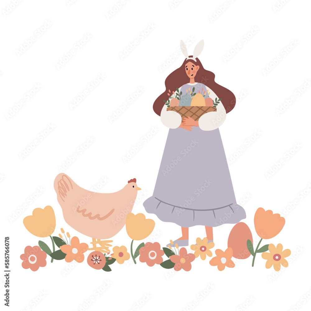 Happy Easter illustration clipart, Cute bunny vector images, Childrens ...