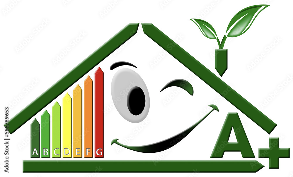 House energy efficiency rating. Symbol of a house with smiley face and ...