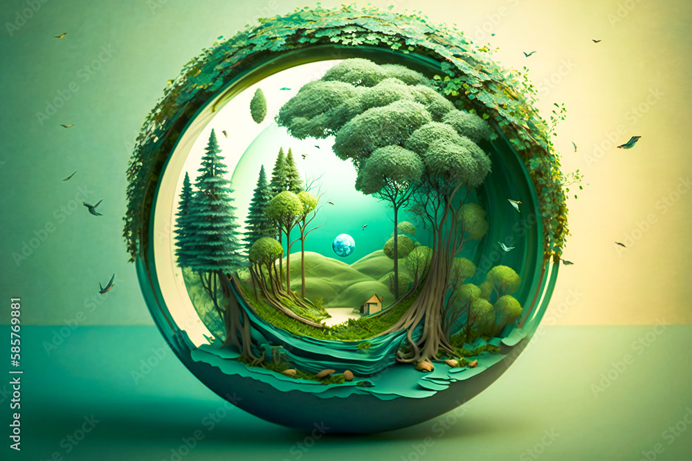 Spherical miniature green eco system. Environmental and nature ...