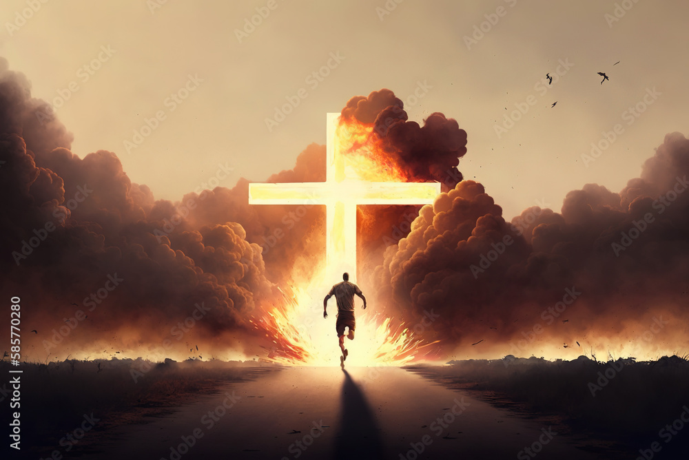 Man Running Into Cross Easter Sunday Special Generative AI Stock ...